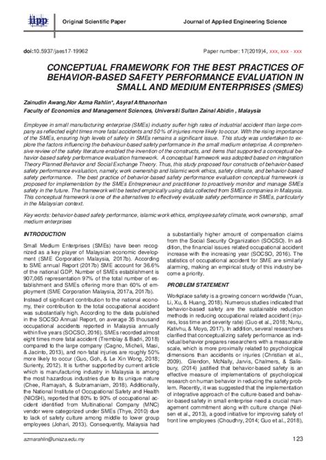 Pdf Conceptual Framework For The Best Practices Of Behavior Based Safety Performance