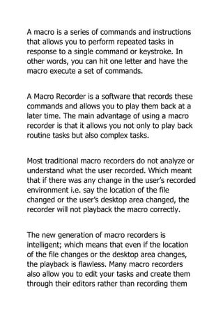 Automation Macro Recorder A Task Automation Tool PDF