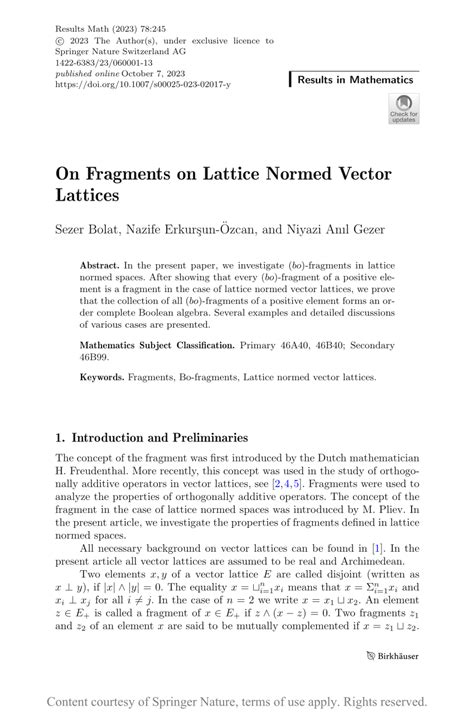 On Fragments On Lattice Normed Vector Lattices Request Pdf