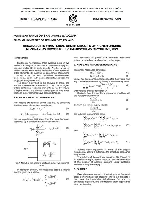 Pdf Resonance In Fractional Order Circuits Of Higher Orders