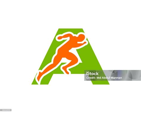 스포츠 런닝 맨 프론트 뷰 에 편지 A 로고 마라톤 템플릿 러닝 클럽 또는 스포츠 클럽 로고를위한 런닝 맨 실루엣 로고 템플릿 건강한 생활방식에 대한 스톡 벡터 아트 및
