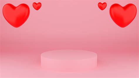 빨간 하트와 원 연단 핑크 파스텔 색상 발렌타인 데이 컨셉 제품을 위한 모형 쇼케이스 3d 렌더링 그림 0명에 대한 스톡 사진 및 기타 이미지 Istock
