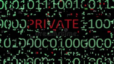 Private Data Glitch Concept With Binary Codes And Red Protection Text