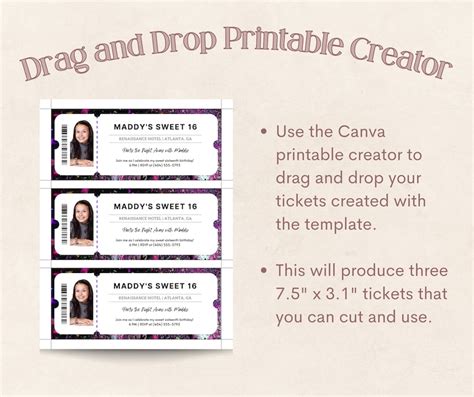 Editable Ticket Template And Printable Custom Concert Template Vacation Ticket Show Ticket