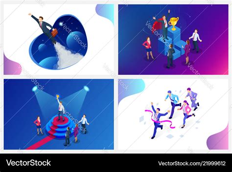Isometric Design For Business Startup Web Banner Vector Image