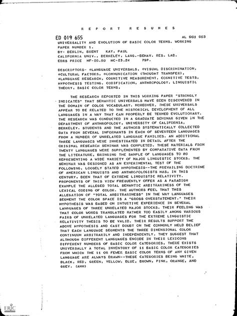 The Evolution Of Basic Color Terms And The Universality Of Color Categories Pdf Linguistics