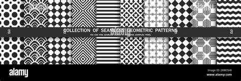 Collection Of Black And White Seamless Geometric Patterns Monochrome Stylish Decorative