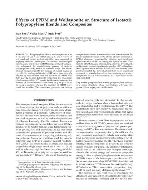 Pdf Effects Of Epdm And Wollastonite On Structure Of Isotactic Polypropylene Blends And Composites