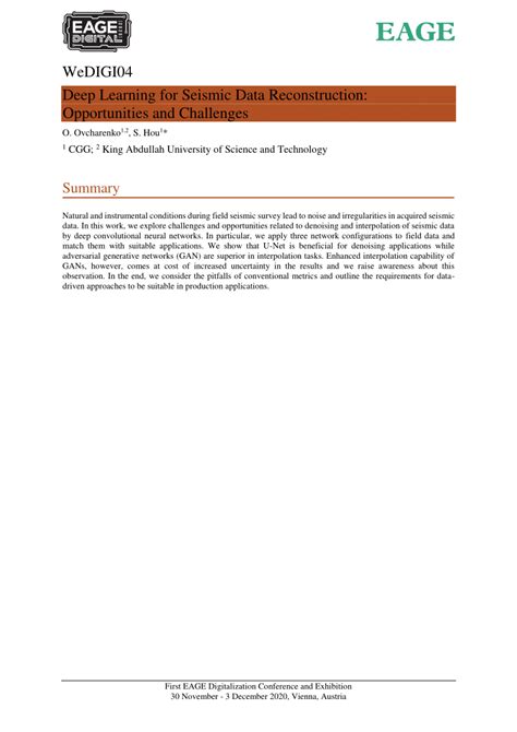 PDF Deep Learning For Seismic Data Reconstruction Opportunities And