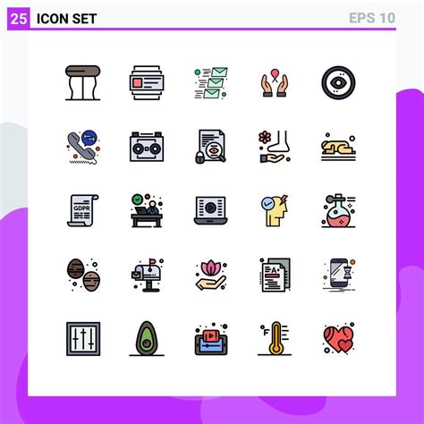 Editable Vector Line Pack Of 25 Simple Filled Line Flat Colors Of Ui Eye Mailing Browser Ribbon