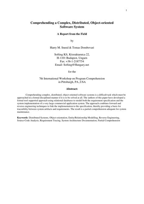 Pdf Comprehending A Complex Distributed Object Oriented Software System A Report From The Field