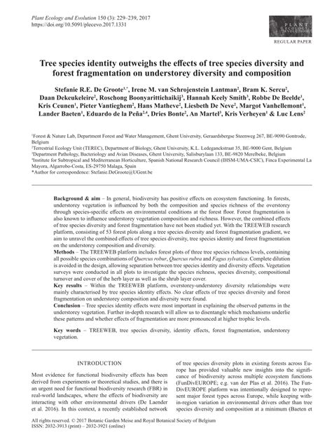 Pdf Tree Species Identity Outweighs The Effects Of Tree Species Diversity And Forest