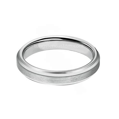 Couples Tungsten Ring Silver Brushed Surface Step Edge 4mm Tungsten Couples Tungsten Ring Silver Brushed Surface Step Edge 4mm Tungsten