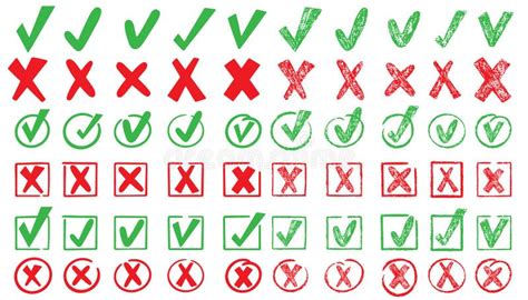 Check Marks Doodle Set Vote Yes No Checkbox Checklist Thick And Cross Signs And Drawn