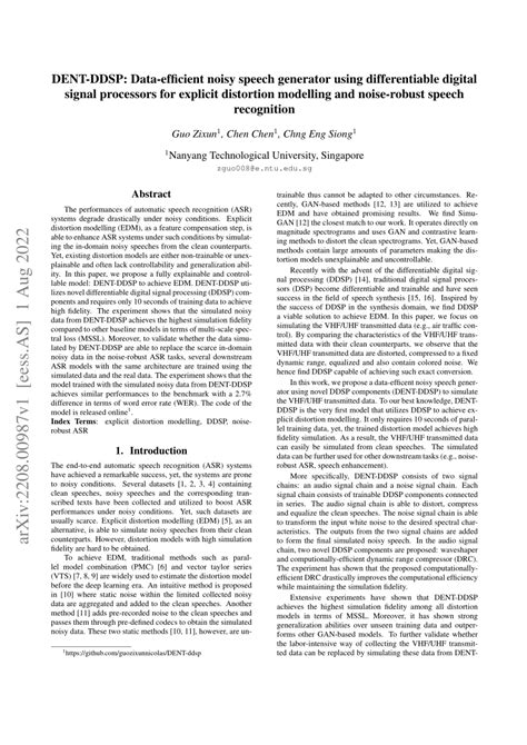 Pdf Dent Ddsp Data Efficient Noisy Speech Generator Using