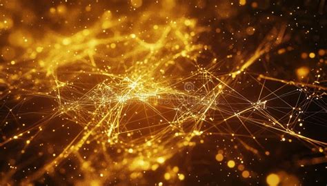 Golden Abstract Network Of Connections With Glowing Particles In A Dark Background Stock Image