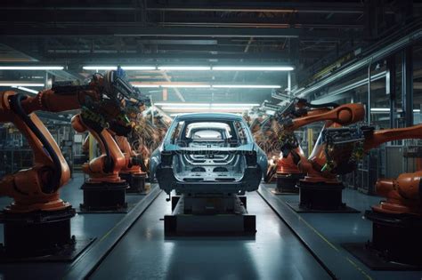 A Group Of Cobots Assembling A Car On An Assembly Line Stock Illustration Illustration Of