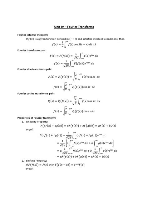 Unit Iv Fourier Transforms Pdf Fourier Series Mathematics