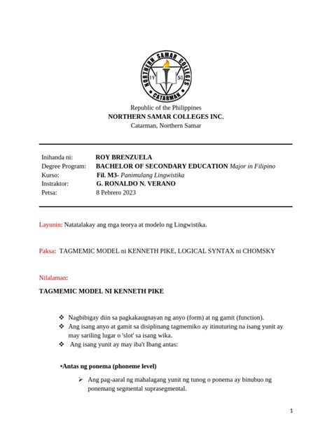 Tagmemic Model And Logical Syntax Pdf Linguistics Grammar