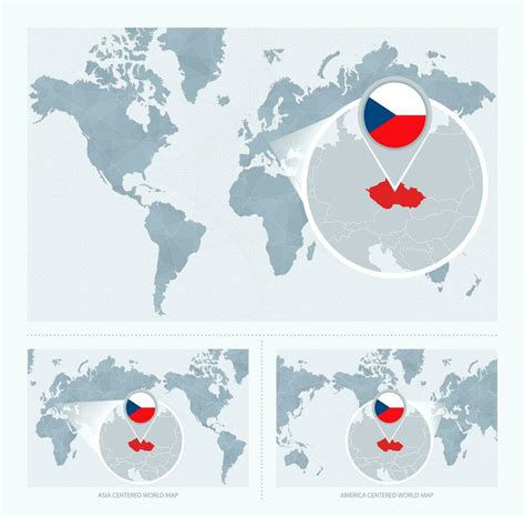 Magnified Czech Republic Over Map Of The World 3 Versions Of The World