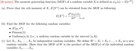 Solved 20 Points The Moment Generating Function Mgf Of A