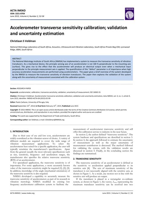 Pdf Accelerometer Transverse Sensitivity Calibration At The Nmisa