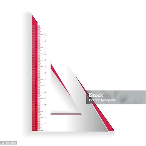 흰색 배경에 격리된 삼각형 눈금자 아이콘을 잘라낸 용지 스트레이트 엣지 기호입니다 기하학적 기호 종이 아트 스타일 벡터 3차원 형태에 대한 스톡 벡터 아트 및 기타 이미지