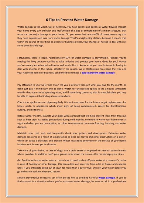 PPT Tips To Prevent Water Damage PowerPoint Presentation Free Download ID