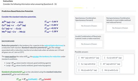 Solved Predictions Based Reduction Potentials Determine