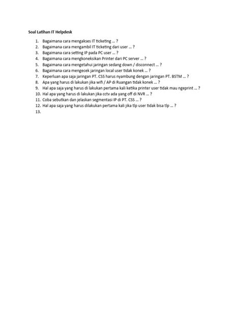Soal Latihan It Helpdesk Css Pdf
