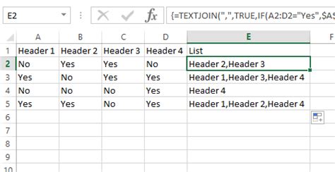 Textjoin Excel Formula To Return Multiple Column Names Stack Overflow