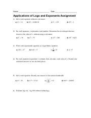 Applications Of Expo And Logs Assignment Pdf Pdf Name Date Applications Of Logs And