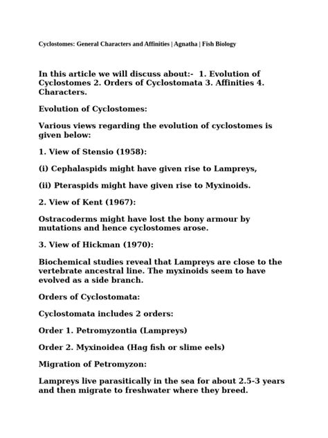 Cyclostome 1 Pdf Anatomy