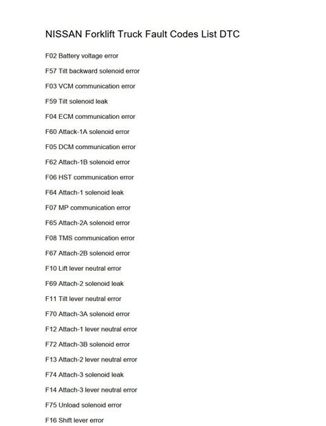 Nissan Forklift Truck Fault Codes List Dtc Diy And Guides