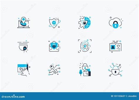 Security Line Icons Set Stock Vector Illustration Of Network 151155637