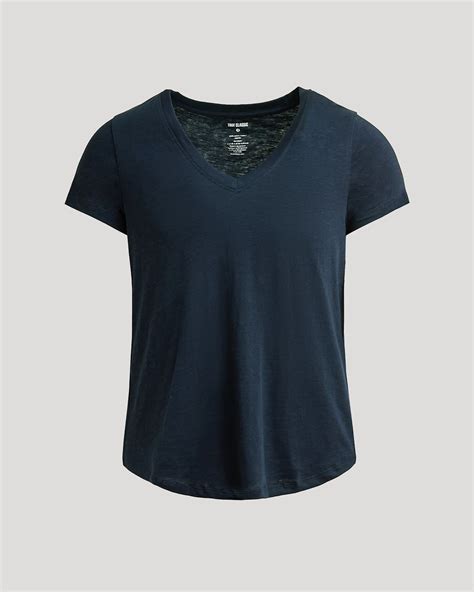 Womens Navy Relaxed Slub V Neck Tee True Classic
