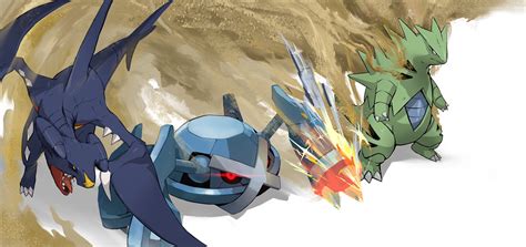 Garchomp Metagross And Tyranitar Pokemon Drawn By Rii2 Danbooru