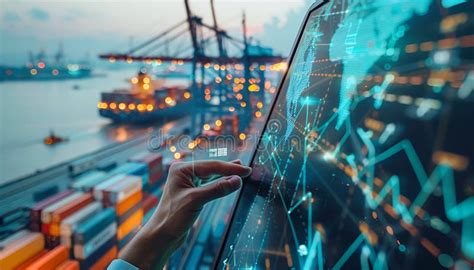 Businessman Holding Virtual Interface Panel Of Global Logistics Network Distribution And