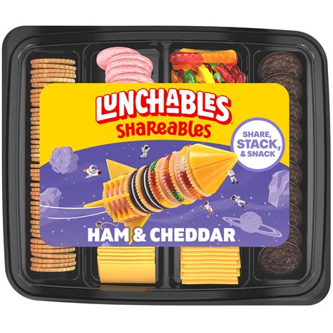 Lunchables Shareables Ham And Cheddar With Crackers Chocolate Crème Cookies And Gummy Worms 227