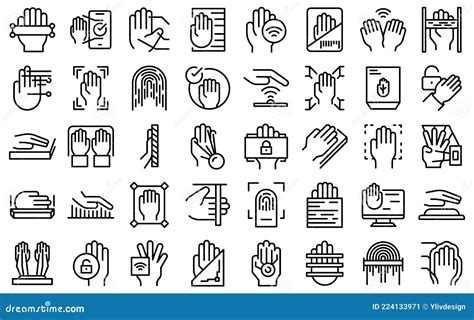 Palm Scanning Icons Set Outline Vector Biometric Signature Stock