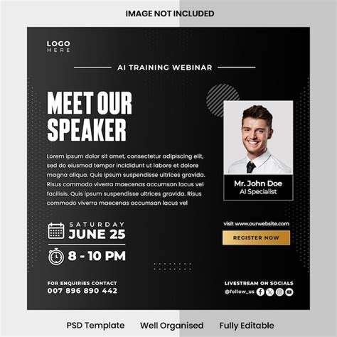 Premium Psd Ai Webinar Speaker Dark Theme Flyer Template