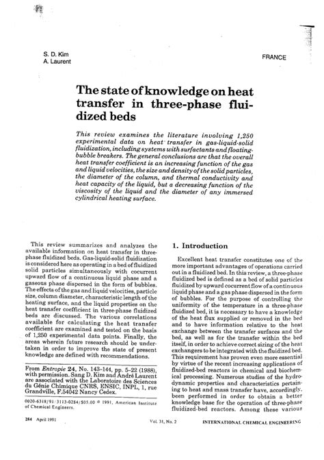 Pdf The State Of Knowledge On Heat Transfer In Three Phase Fluidized Beds