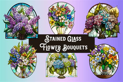Stained Glass Bouquets Of Flowers 2 Graphic By Journey2joycreations