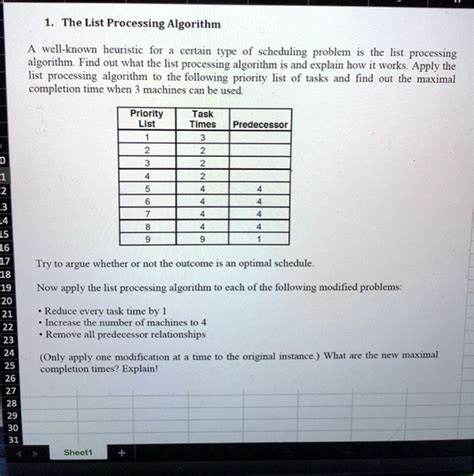 Solved The List Processing Algorithm A Well Known Heuristic For A