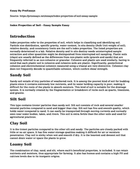 📚 Index Properties Of Soil Essay Sample Free Essay Term Paper