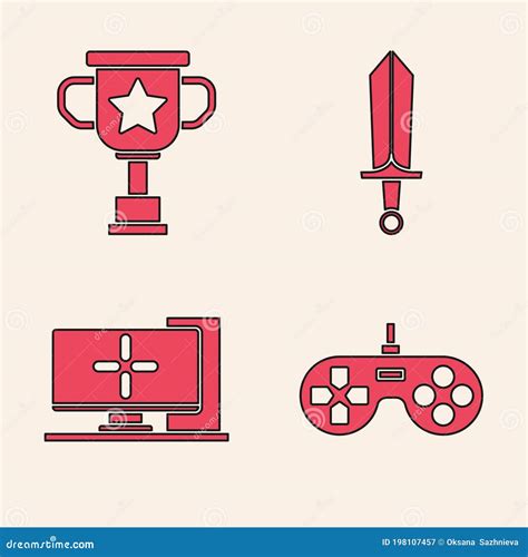 Set Gamepad Award Cup Sword For Game And Computer Monitor Icon