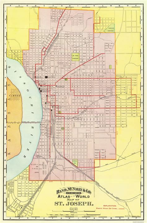 Historic City Map St Joseph Missouri Rand Mcnally 1892 23 X 3494