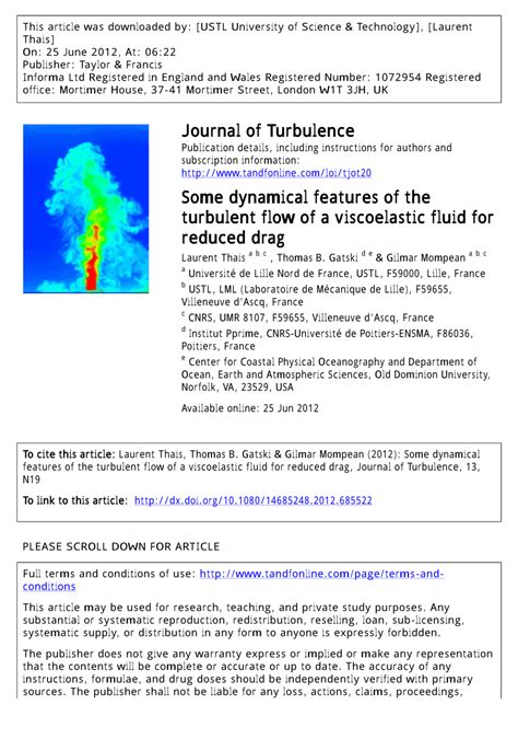 Pdf Some Dynamical Features Of The Turbulent Flow Of A Viscoelastic