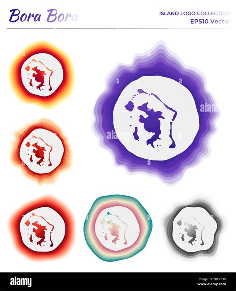 Bora Bora Logo Collection Colorful Badge Of The Island Layers Around Island Border Shape