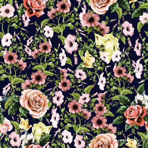 Watercolor Convolvulus And Roses Pattern Stock Illustration By ©ollallya 66409889